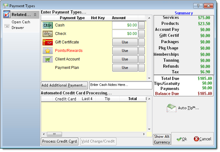 Payment Types Window