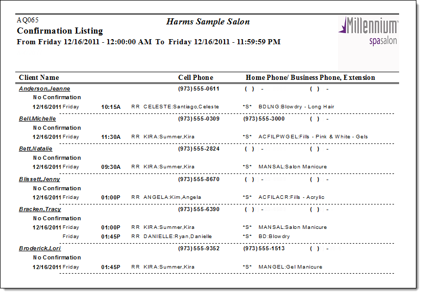 AQ065: Confirmation Listing