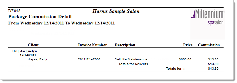 DE048: Package Commission Detail